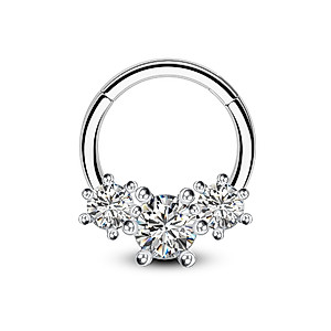 COCHARM Silver Daith Earrings for Women Cute 16g 8mm Septum Ring Clear CZ Septum Ring Surgical Steel Cartilage Hoop Earring