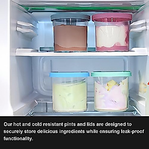 HAYZUSZ 4 Pack Containers Replacement for Ninja Creami Pints and Lids 16oz Cups Compatible with NC300 NC301 NC299AMZ Series Ice Cream Maker - Dishwasher Safe, Leak Proof Lids - 4 Pack Ice Cream Spoons