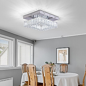 YPQXYHDA 9.8" Modern Crystal Ceiling Light Fixture Mini Square Chandelier Flush Mount Light Fixture Ceiling Lamp for Small Hallway Foyer Entryway Bedroom,3 Colors Adjustable