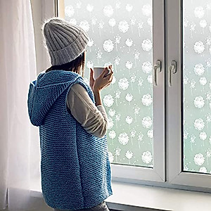 Viseeko Privacy Window Film Non-Adhesive Window Film Frosted Static Cling Glass Film Dandelion Patterns Window Stickers for Doors Home Living Room Kids Bedroom (17.5 x 78.7Inches)