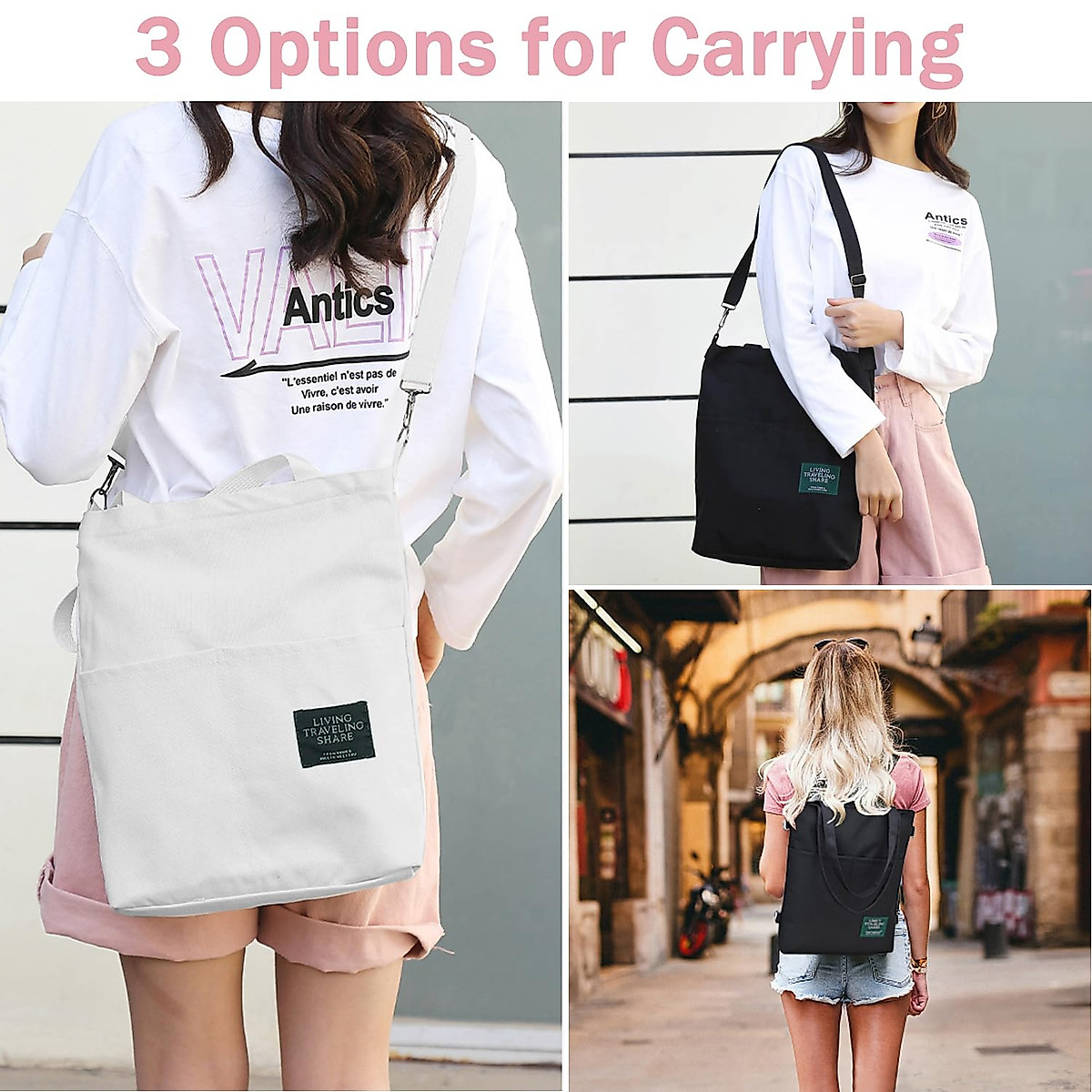 Canvas Tote Bags 2 Pcs Cute Shoulder Bags with Inner Pocket for Women, Multi-Purpose Reusable Canvas Bags Use For Grocery Bags,Shopping Bags,Gym,DIY Gift Bags