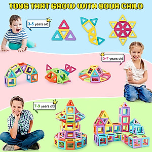 Magnetic Blocks Tiles Toddler Building Toys Edition for 3 4 5 6 7 8 Year Old Girls and Boys Gifts Magnetic Building Toys STEM Learning Educational for Kids Candy Color 52PCS