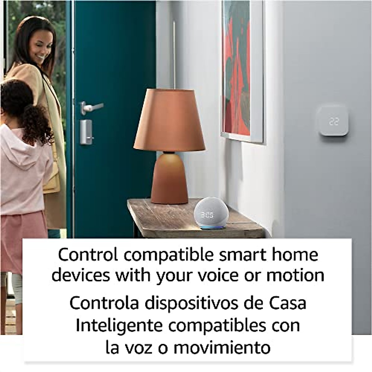 All-New Echo Dot (5th Gen, 2022 release) with clock | International Version with EU Power Adaptor | Smart speaker with clock and Alexa | Glacier White