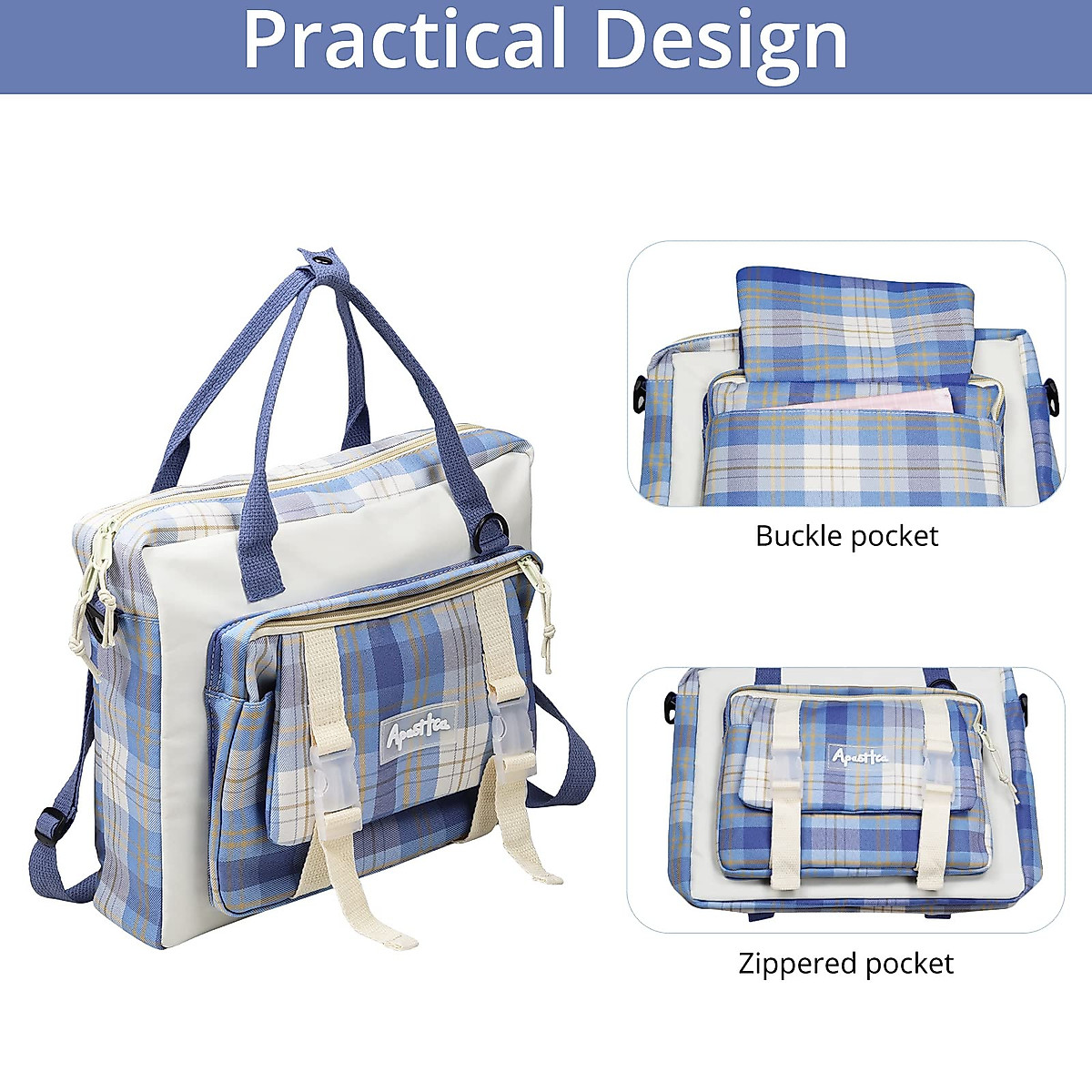 AoMoon Kawaii Backpack Japanese Cute School Bag Ita Bag JK Uniform Bag Aesthetic Backpack with Pin and Cute Accessories for Girls (S-Blue)