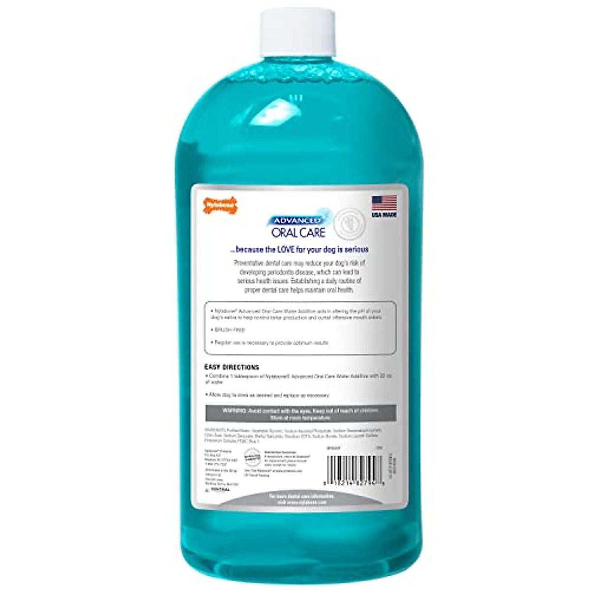 Nylabone Advanced Oral Care Dog Water Additive for Dental Care - Liquid Tartar Remover - Dog Breath Freshener & Teeth-Cleaning Liquid (32 oz.)