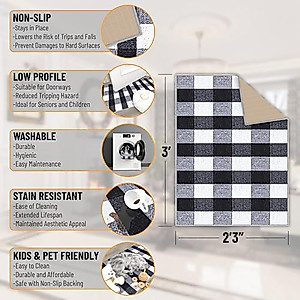 Ottomanson Ottohome Collection Non-Slip Rubberback Checkered Buffalo Plaid Design 2x3 Indoor Area Rug/Entryway Mat, 2'3" x 3', Black/White