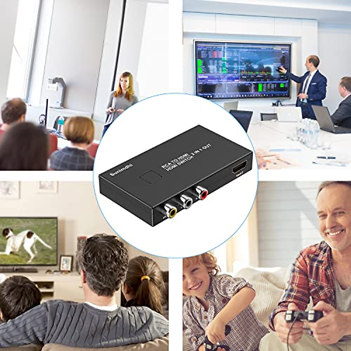 RCA to Hdmi Converter, HDMI Switch 4K@60Hz, 2 in 1 Out Video Converter, Support 16:9/4:3 720P/1080P Compatible with Xbox PS5/4/3 Blue-Ray DVD Player Fire Stick Roku VCR VHS