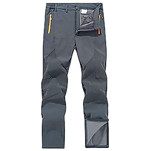CARWORNIC Men's Snow Ski Pants Waterproof Softshell Fleece Lined Outdoor Hiking Snowboard Pants with Ankle Zipper