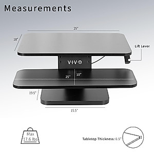 VIVO Black Height Adjustable 25 inch Standing Desk Converter, Compact Sit Stand Tabletop Monitor Riser Workstation, DESK-V001G