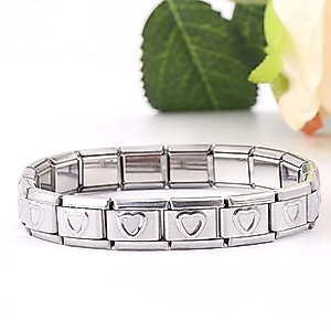 YANCHUN 2 Pcs Italian Charm Bracelets for Women Shiny 9mm Italian Starter Charm Bracelet Starting at 18 Links for 6” Wrist Size Interlocking Stainless Steel Modular Links