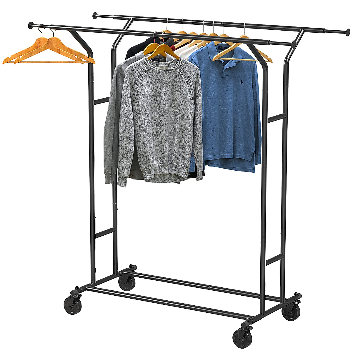 Simple Houseware Heavy Duty Double Rail Clothing Garment Rack, Black