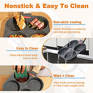 AHFLRITO Egg Pan, 4 Cup Egg Pans Nonstick, Healthy Breakfast Pancake Pan, Aluminum Omelette Pan, Easy Clean Small Egg Frying Pan, Fried Egg Cooker Suitable for Gas Stove & Induction Cookware