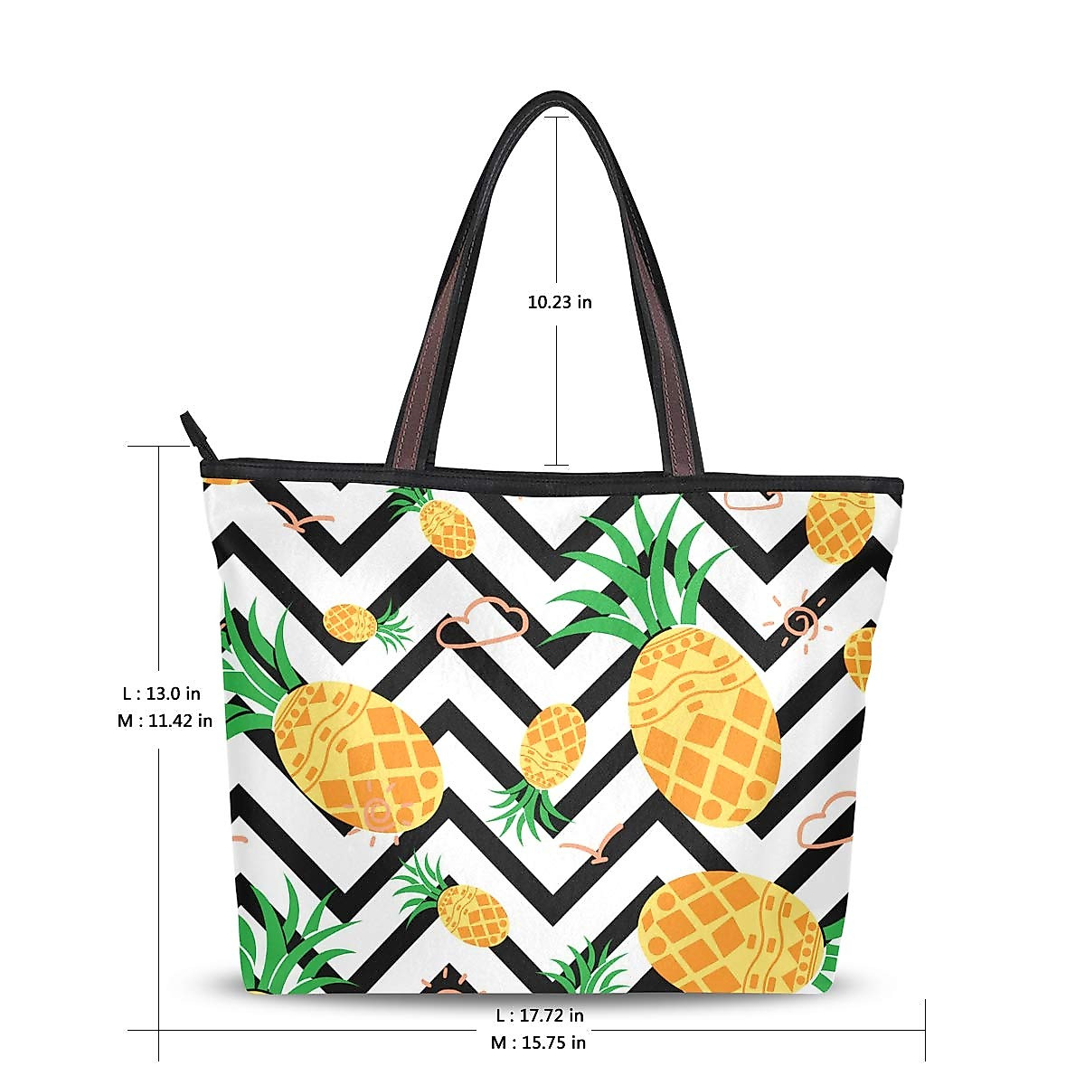 Pineapple Chevron Summer Tropical Large Tote Bags Women Summer Handbags with Zipper Shopper Bag for Mother Day Christmas Gifts for Mom