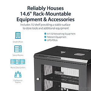 StarTech.com 2-Post 9U Wall Mount Network Cabinet w/ 1U Shelf, 19" Wall-Mounted Server Rack for IT / Data Computer Equipment