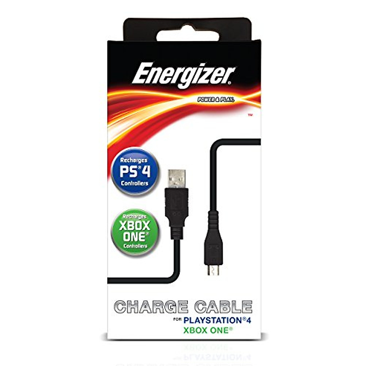 PDP Gaming Energizer Charge Cable | 6 Feet Universal Power and Play Charger: Black - PS5/PS4, Xbox One