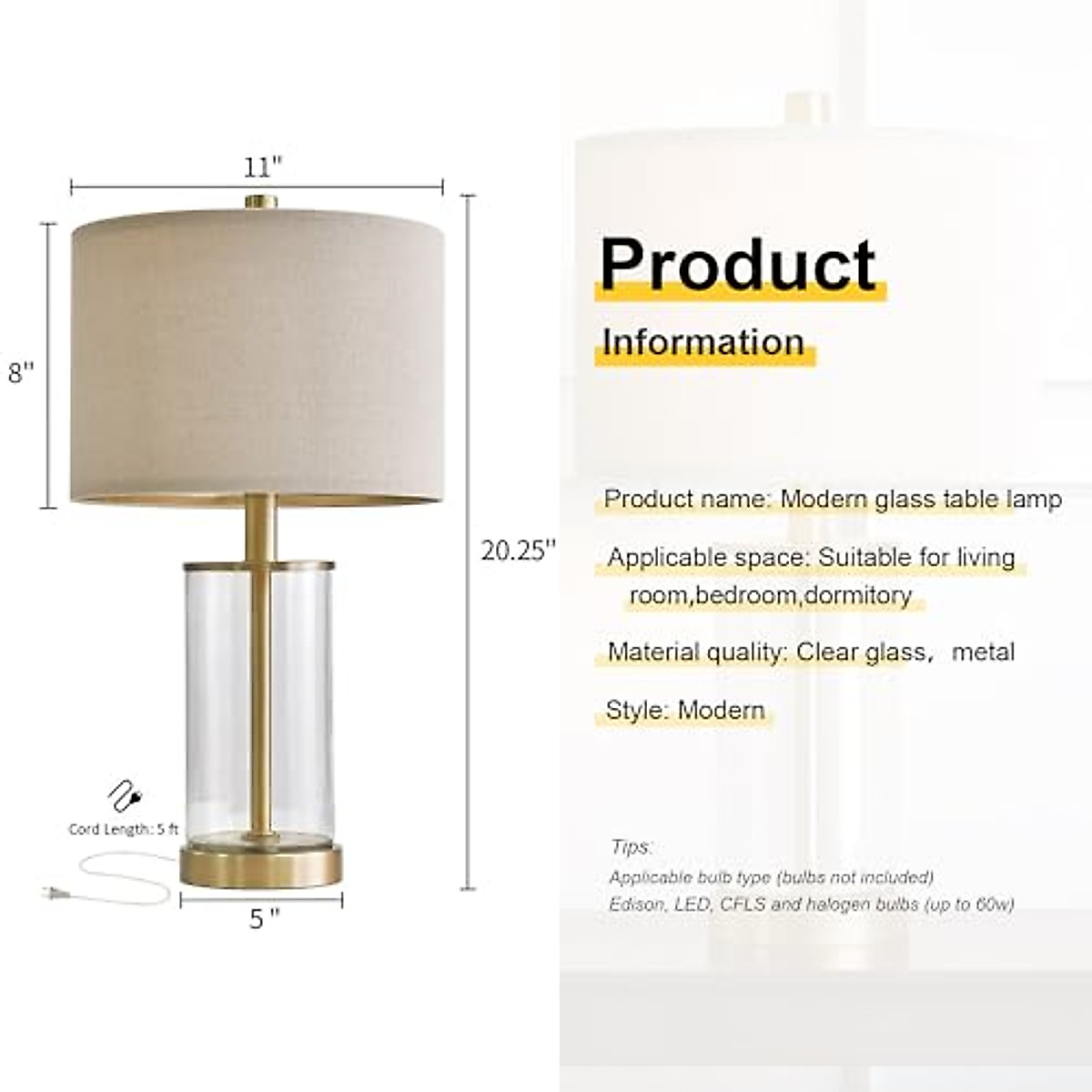 USumkky 20'' Glass Table Lamps Set of 2 for Bedroom Living Room,Gold Glass Bedside Lamps for Nightstands with USB Ports and AC Outlets(Bulbs not Included)