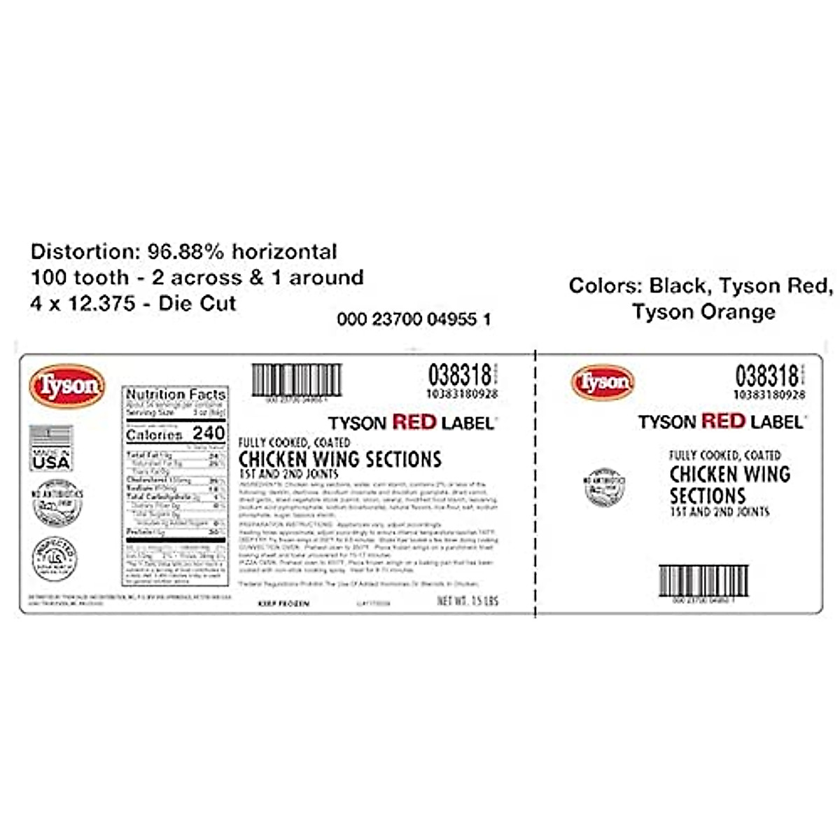 Tyson Red Label NAE Fully Cooked Unbreaded Oven Roasted Bone In Chicken Wings, 15 Pound -- 1 each.