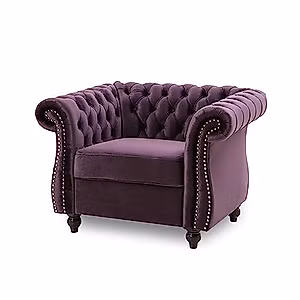 Great Deal Furniture Leila Chesterfield Velvet Club Chair, BlackBerry
