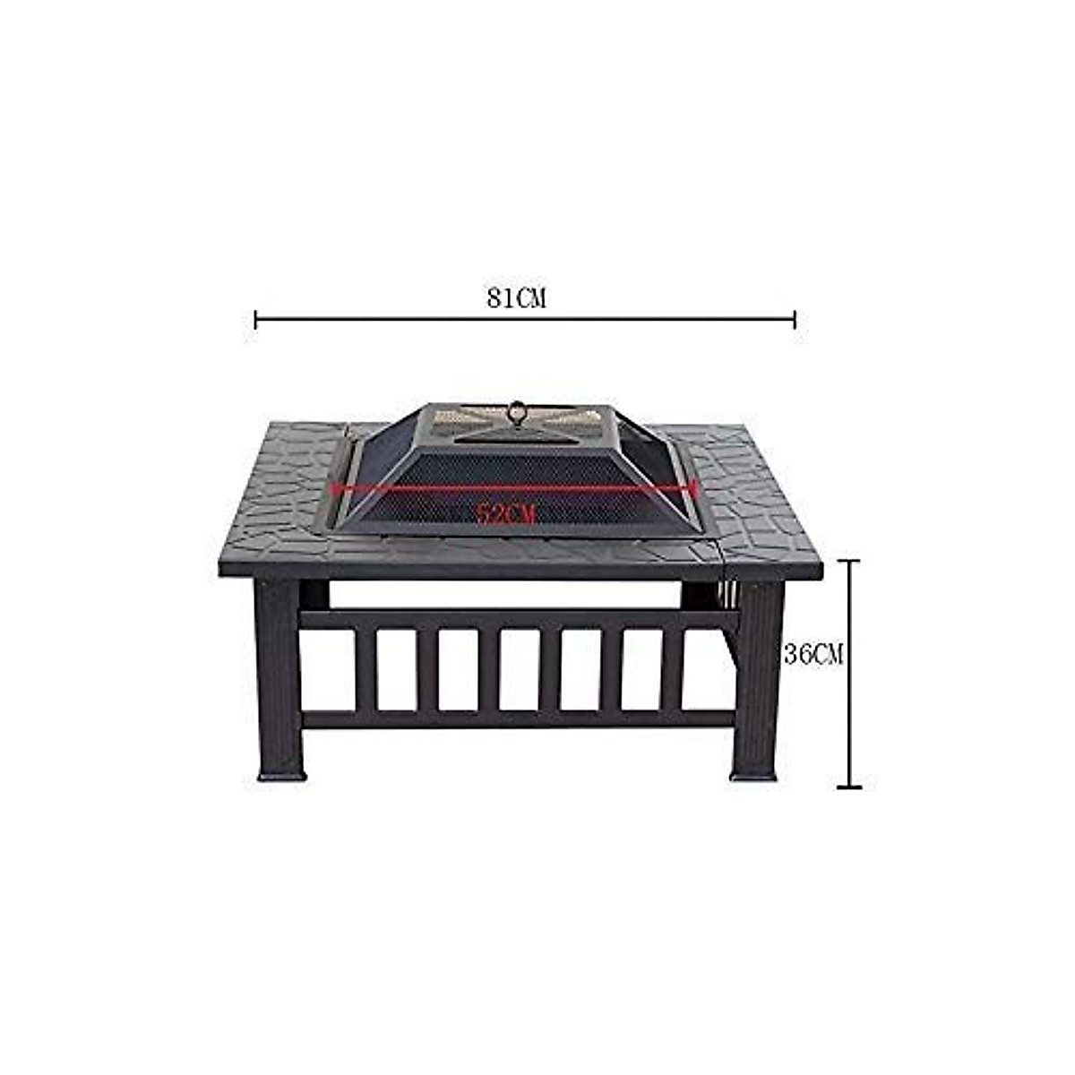 LEAYAN Garden Fire Pit Grill Bowl Grill Barbecue Rack Fire Pits,32" Outdoor Fire Pit Metal Square Firepit Wood Burning Backyard Patio Beaches Camping Picnic Bonfire Stove with Spark Screen Cover