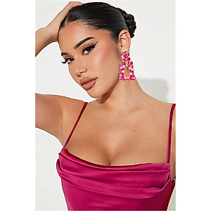 Hot Pink Rhinestone Rectangle Dangle Earrings Trendy Sparkly Crystal Geometric Drop Statement Earrings hypoallergenic for Women