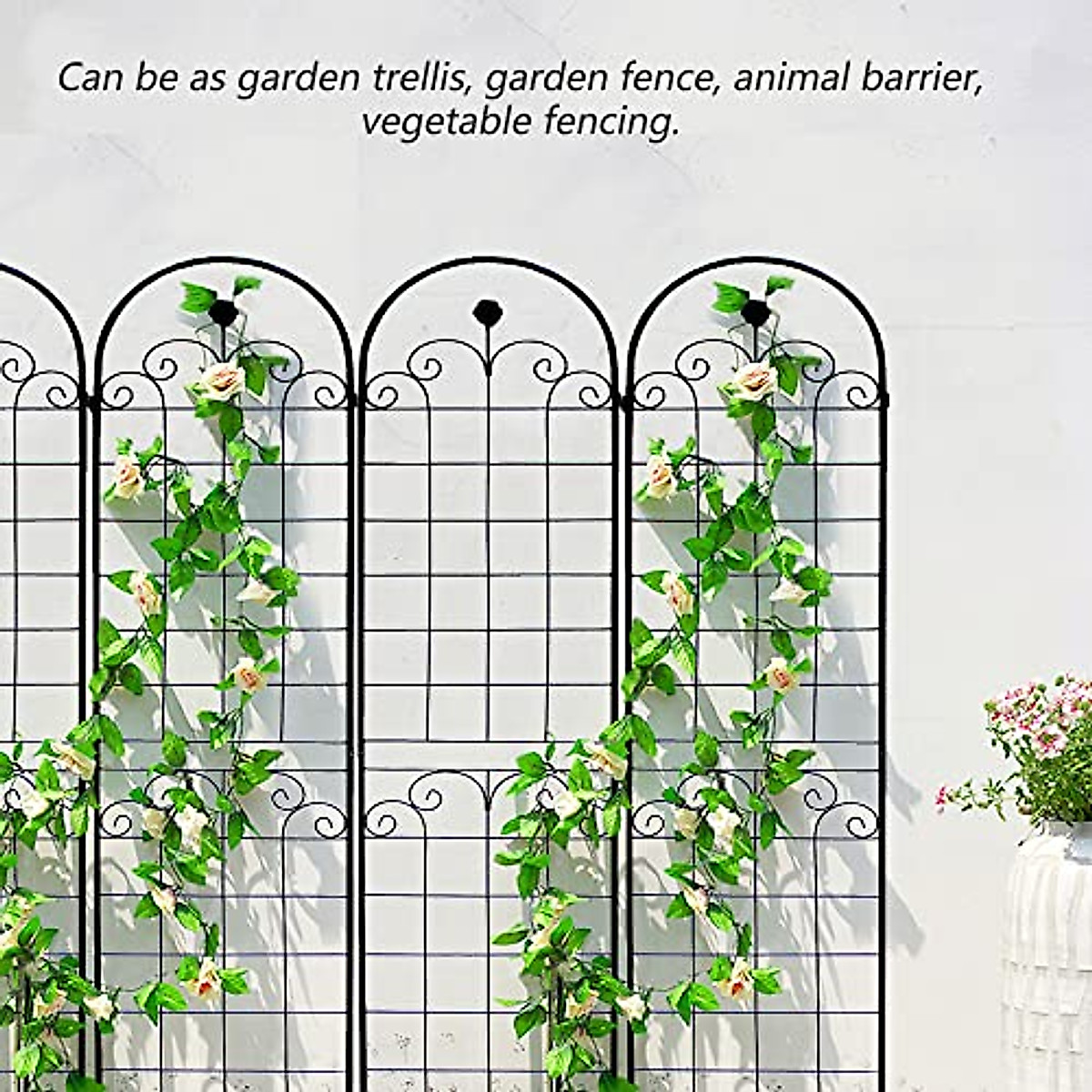 4 Pack Metal Garden Trellis 86.7" H Garden Fence Rustproof Trellis for Climbing Plants Support Roses Flower Outdoor Lawn Black