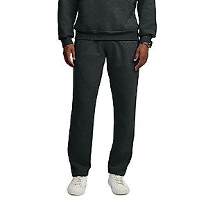 Fruit of the Loom Men's Eversoft Fleece Open Bottom Sweatpants with Pockets, Relaxed Fit, Moisture Wicking, Breathable, Black Heather, Large