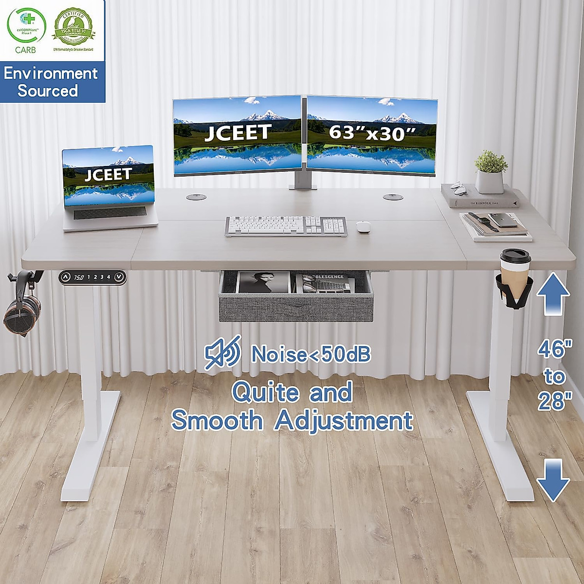 Jceet Electric Standing Desk with Drawer, 63x30 Inches, Modern Style, Perfect for Home or Office Use