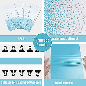 4 Pack Disposable Plastic Table Cloths for Parties,White and Light Blue Dot Plastic Tablecloth Disposable Rectangle Table Covers for Wedding Birthday Baby Shower First Communion Decorations 54" x 108"