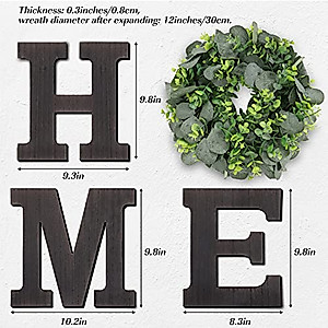 Whonline Home Sign Wall Decor Wooden Farmhouse Wall Decor Hanging Letters Home Sign with Eucalyptus Wreath for Front Door Living Room Entryway Kitchen Bathroom Housewarming