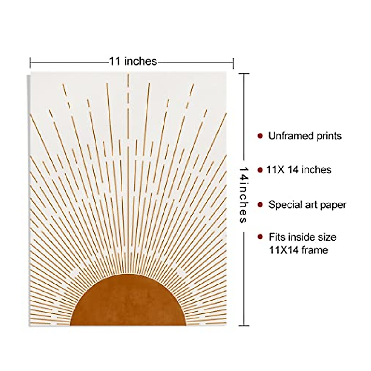 Sun Ray Boho Bedroom Wall Decor, Sun Line Art Modern Wall Decor, Mid Century Modern Wall Decor, Bathroom, Living Room, Office, Classrooms, Home Wall Decor, Set of 3 Prints, 11x14inch Unframed