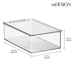 mDesign Plastic Bathroom Storage Organizer Box w/Hinge Lid for Closet Shelves, Cupboards, Holds Medicine, First Aid, Lotion, Cotton Swabs, Masks, and Styling Tools, Ligne Collection, 4 Pack, Clear