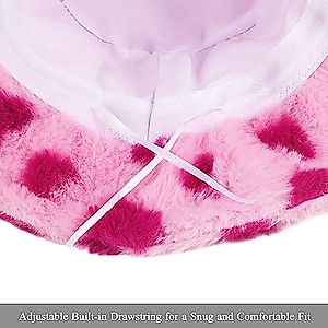 Winter Fluffy Fuzzy Bucket Hat Plush Furry Faux Fur Fisherman Hats Warm Hat for Women (Pink Heart)