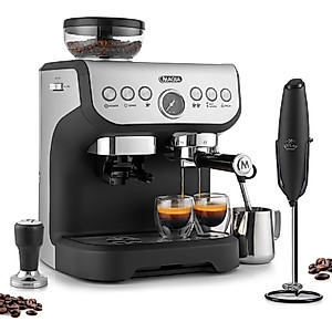 Zulay Kitchen Magia Manual Espresso Machine with Grinder and Extra Large 2L Removable Water Tank and Executive Milk Frother with Stand