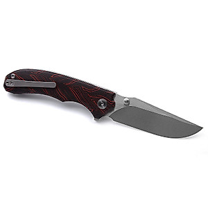 Miguron Knives M Centurion Flipper Folding Knife 3.5" 14C28N Stonewash And Satin Blade Red Damascus G10 Handle Pocket Knife MGR-812DRD