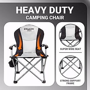 KingCamp Folding Outdoor Lawn Oversized Camp Chair for Heavy Duty Adults with Cooler Bag Supports 353 lbs(Black/MediumGrey)