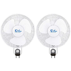 Simple Deluxe Digital Household Wall Mount Fans 16 Inch Adjustable Tilt, 90 Degree, 3 Speed Settings, 2 Pack, White
