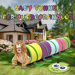 Kids Play Tunnel for Toddlers 1-3 Caterpillar Pop Up Baby Tunnel for Kids to Crawl Through 6 Foot with Breathable Mesh Collapsible Toddler Tunnel Toys Gift for Children Dog Kids Backyard Playset