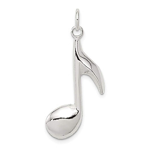 Solid 925 Sterling Silver Music Note Pendant Charm (15mm x 27mm)