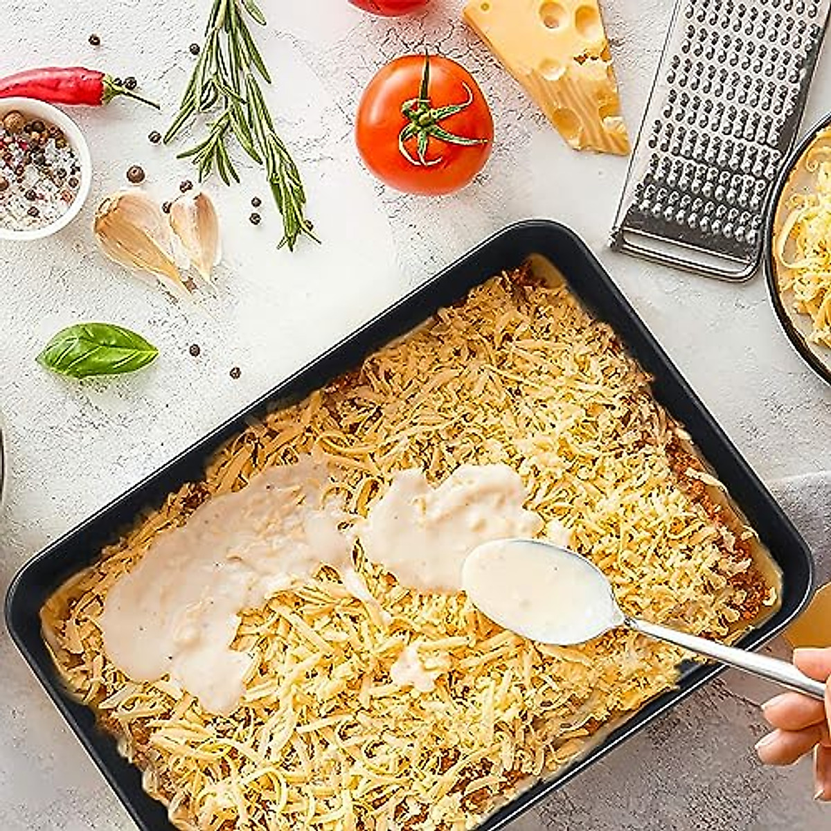 TeamFar Lasagna Pan, 9.4 x 7 x 2 Inch Stainless Steel Deep Baking Roasting Brownie Pan for Toaster Oven, Black Non-Stick Coating Rectangle Cake Pan, Healthy & Durable, Smooth Surface & Easy Clean