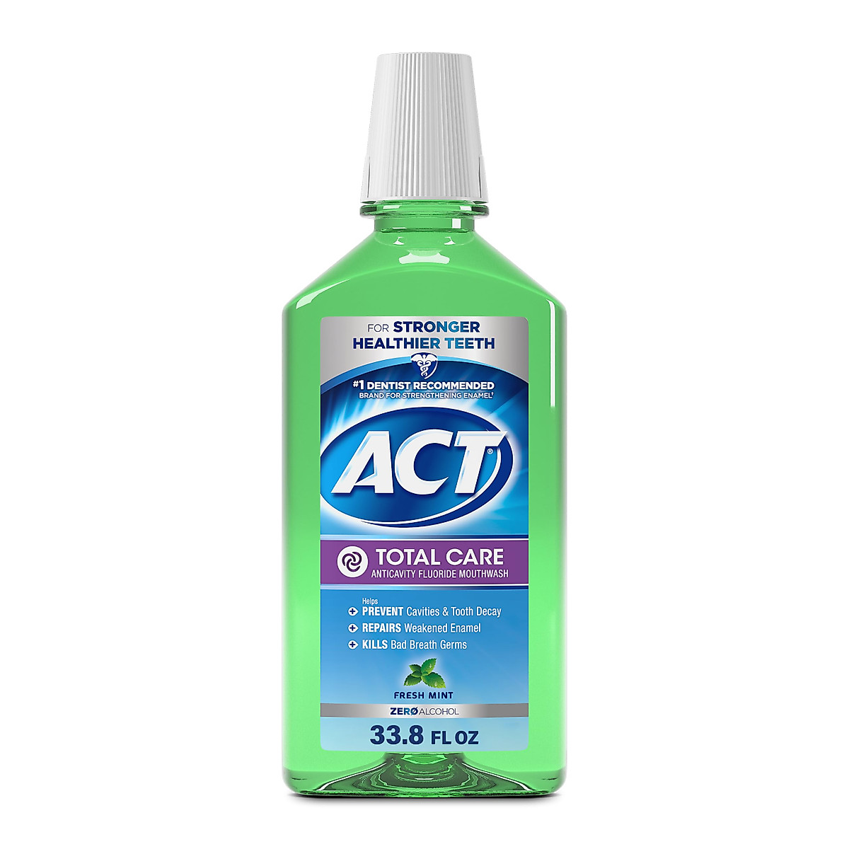 ACT Total Care Zero Alcohol Anticavity Fluoride Mouthwash 33.8 fl. oz. (Pack of 3) Fresh Mint