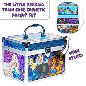 Little Mermaid Train Case Beauty Set, Kids Makeup Kit for Girls, Real Washable Toy Makeup Set, Play Makeup, Pretend Play, Party Favor, Birthday, Toys Ages 3 4 5 6 7 8 9 10 11 12