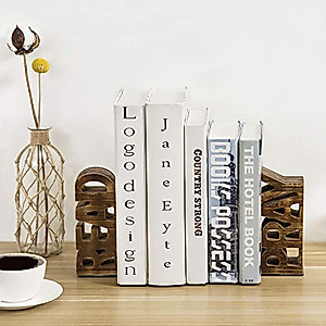 MyGift Rustic Burnt Wood Decorative Bookends with Read and Pray Carved Block Words, Home Office Children's Library Book Stand, 1 Pair