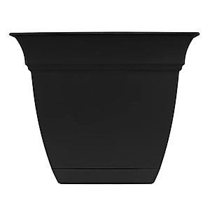The HC Companies 12 Inch Eclipse Square Planter with Saucer - Indoor Outdoor Plant Pot for Flowers, Vegetables, and Herbs, Black