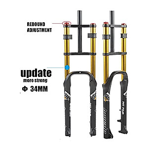 Syvrac Bike Suspension Fork 26" for Mountain Bike DH Air Double Shoulder Downhill Rappelling Shock Absorber Straight Tube Ultralight Bicycle Shock Absorber Rebound Adjust (Gold)