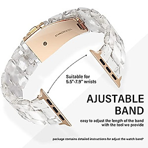 HOPO Compatible With Apple Watch Band Series 8 Series 7 Series SE Series 6 5 4 3 2 1 Thin Light Resin Strap Bracelet With Stainless Steel Buckle Replacement For iWatch (White Flower/Rose Gold,38/40/41mm)