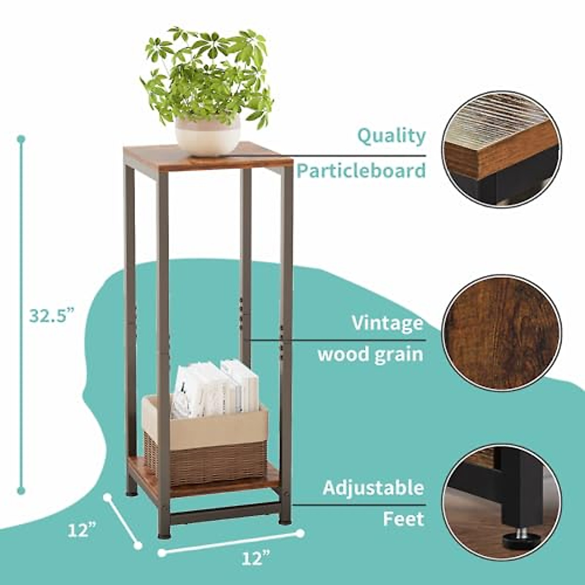VonDream Tall Plant Stands Indoor, 2 Tier Pedestal Stand, Corner Plant Stands for Indoor Plants Multiple, Small Side Table for Indoor Plants, Tall Plant Table