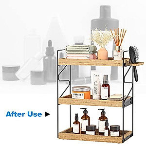 Nidouillet 3 Tier Bathroom Counter Organizer, Wood Countertop Organizer Standing Shelf Skincare Vanity Organizer Cosmetic Holder with Sink Tray Comb Storage for Kitchen Coffee Station Bedroom Brown