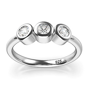 Metal Factory Sz 8.0 Solid Sterling Silver 3 CZ Past Present Future Wedding Engagement Ring