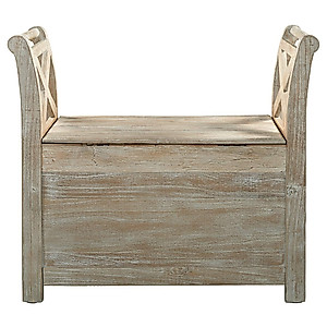 Signature Design by Ashley Fossil Ridge Boho Storage Accent Bench, Vintage White