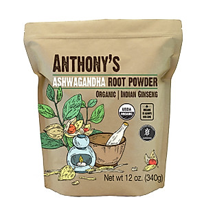 Anthony's Organic Ashwagandha Powder, 12 oz, Batch Tested Gluten Free, Indian Ginseng, Non GMO, Keto Friendly
